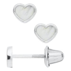 Sterling Silver Mother of Pearl Baby / Childrens Heart Stud Earrings ...